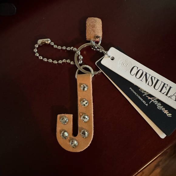 Consuela | Accessories | Consuela Initial J Tan Leather Keychain With ...